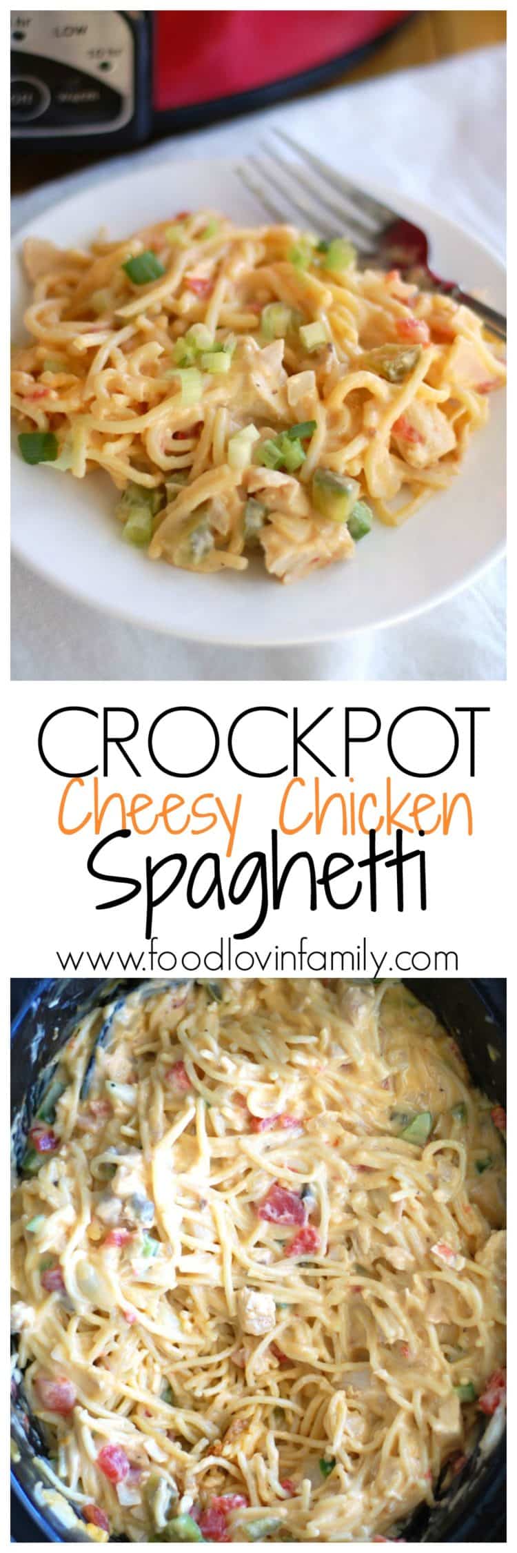The Best Crockpot Chicken Cheesy Spaghetti - Food Lovin Family